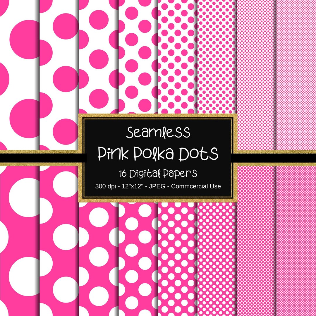 Pink Polka Dot Seamless Digital Paper, 12"x12", 16 Papers, Small Polka ...