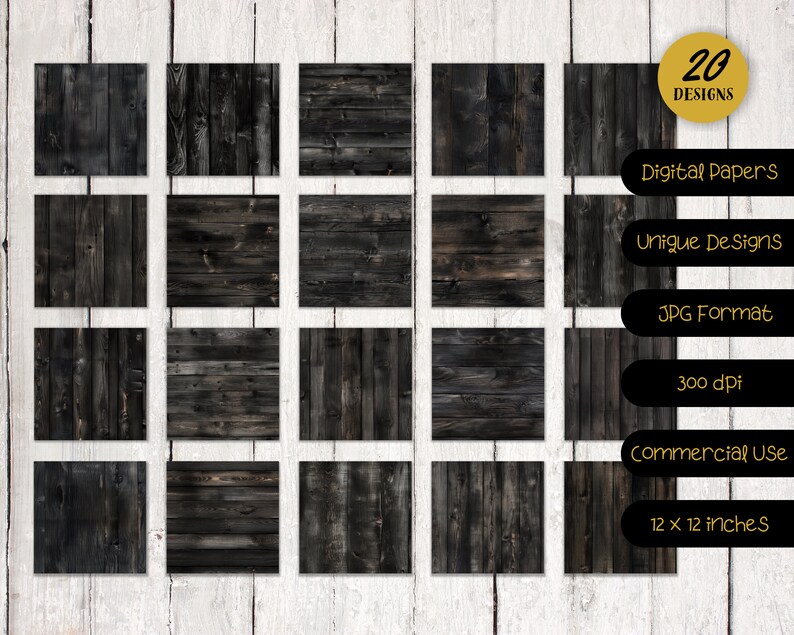 Black Wood Textures Digital Paper, Seamless Rustic Wood Digital Paper ...