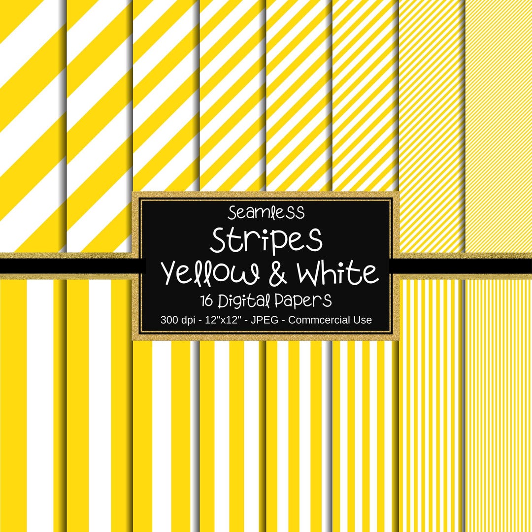 Yellow & White Seamless Striped Digital Paper, Striped Paper, 16 ...