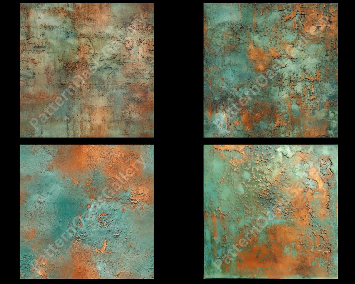 Distressed Copper Patina Seamless Digital Paper, Antique Copper ...