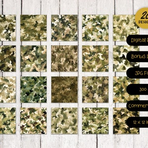 Green Camouflage Digital Paper Pack, Seamless Military Backgrounds ...