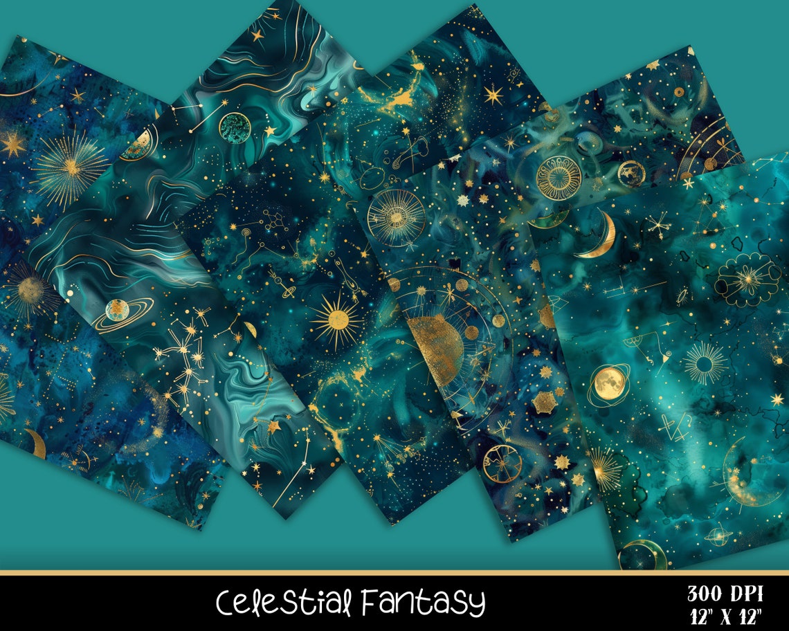 Celestial SEAMLESS Digital Paper, Celestial Junk Journal Paper Pack ...