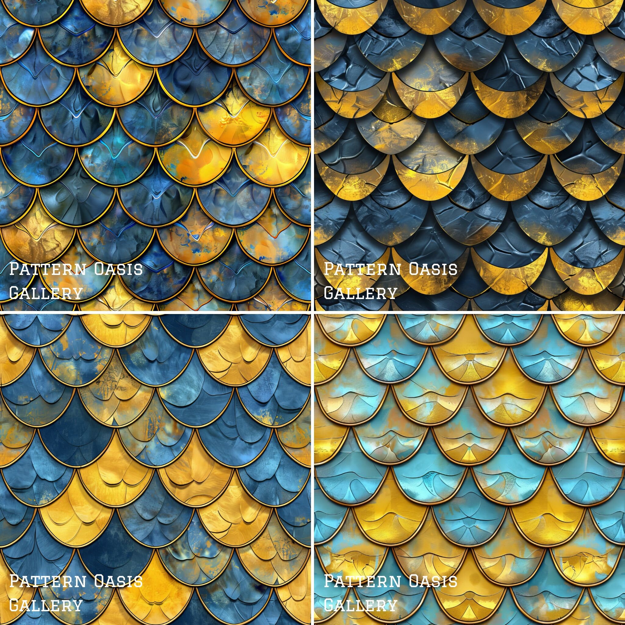 Dragon Scales Seamless Digital Paper, Blue and Yellow Dragon Scales ...
