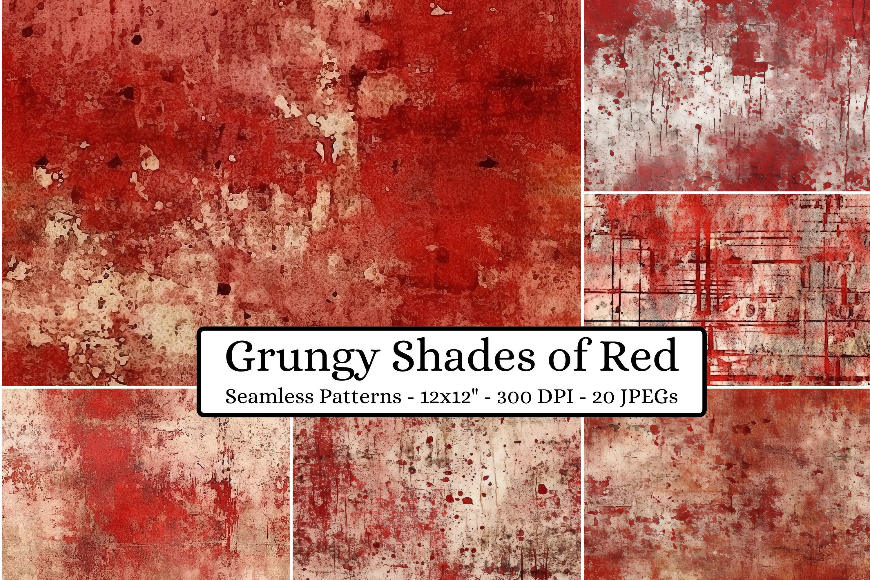 Seamless Grungy Shades of Red, Digital Paper, Distressed Textures ...