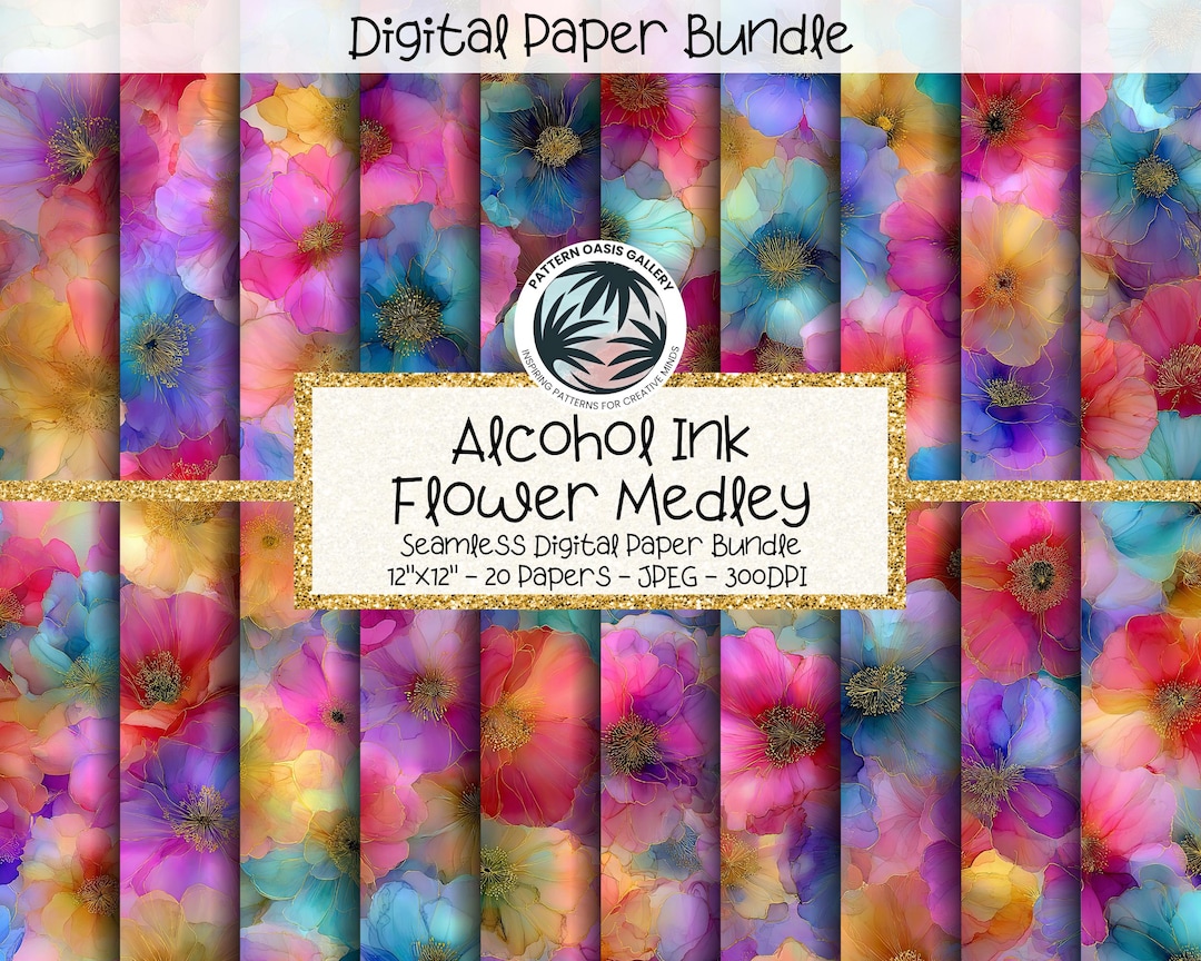 Alcohol Ink Flowers Seamless Digital Paper Pack, Floral Background ...