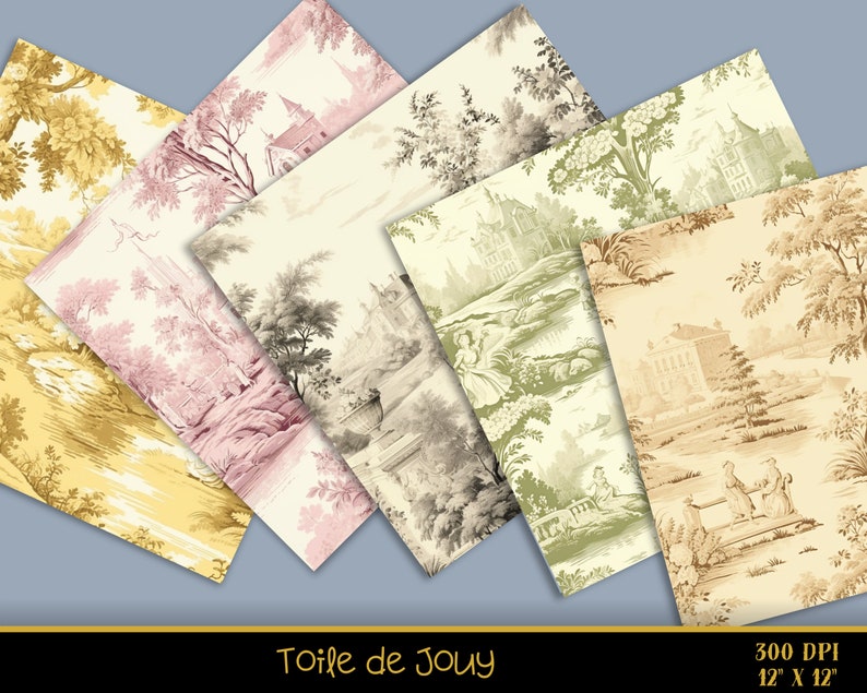 French Toile De Jouy Digital Papers, 20 Images, 12x 12, Colorful Toile ...