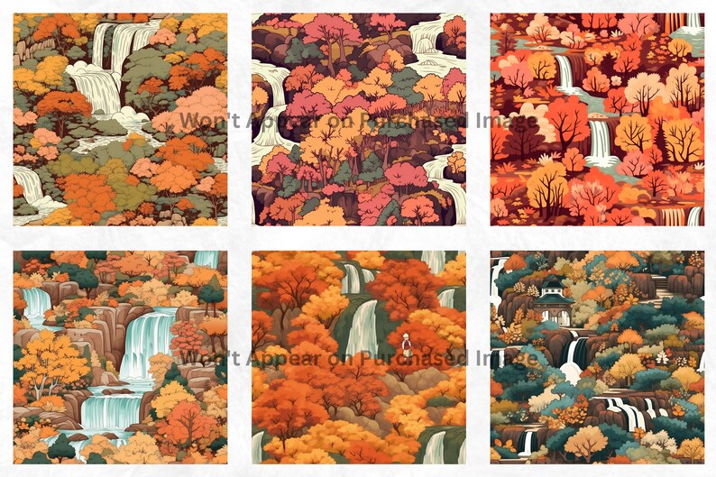 Ghibli Style Waterfalls Seamless Background Patterns Autumn - Etsy