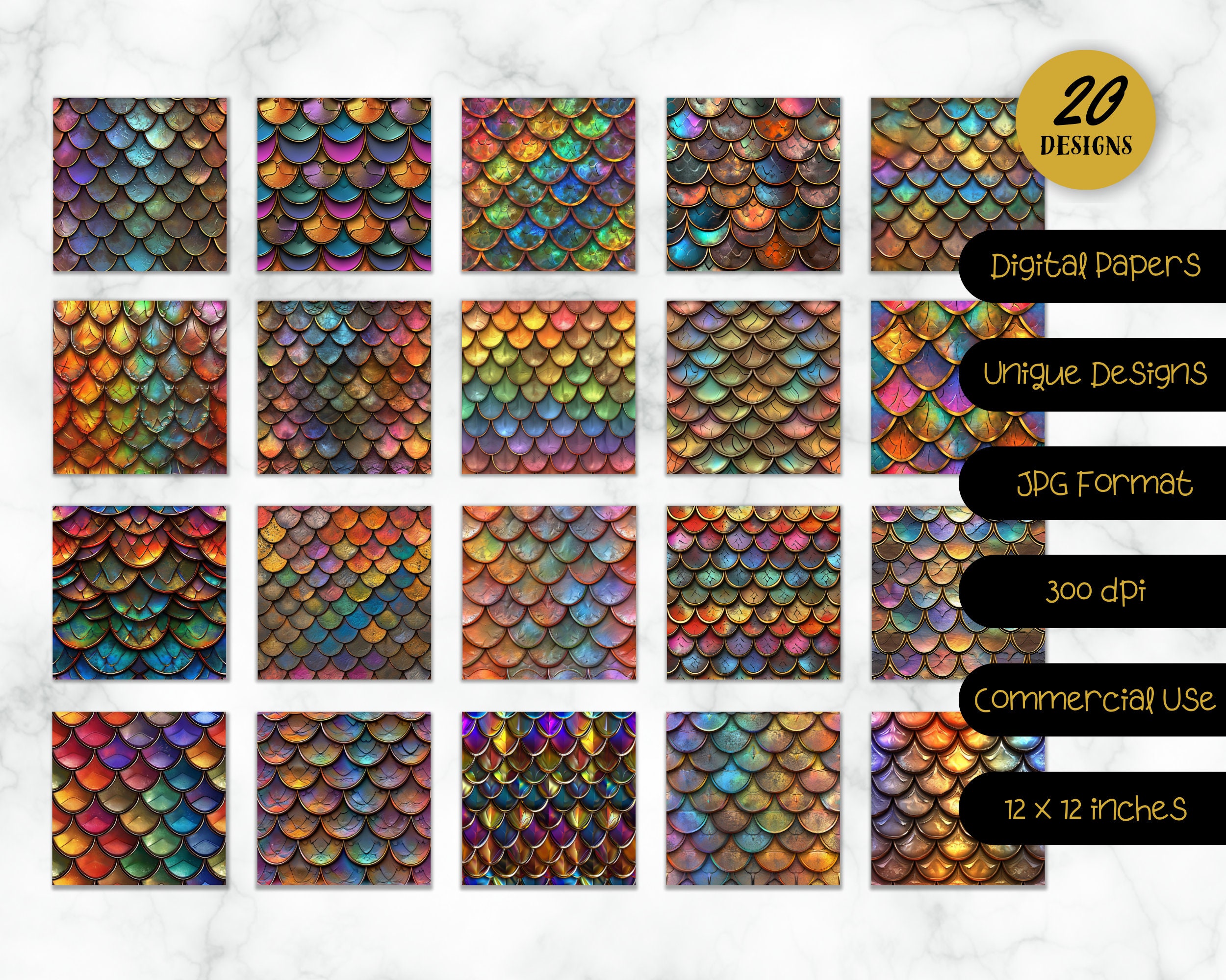 Dragon Scales Seamless Digital Paper, Rainbow Bronze Dragon Scales ...