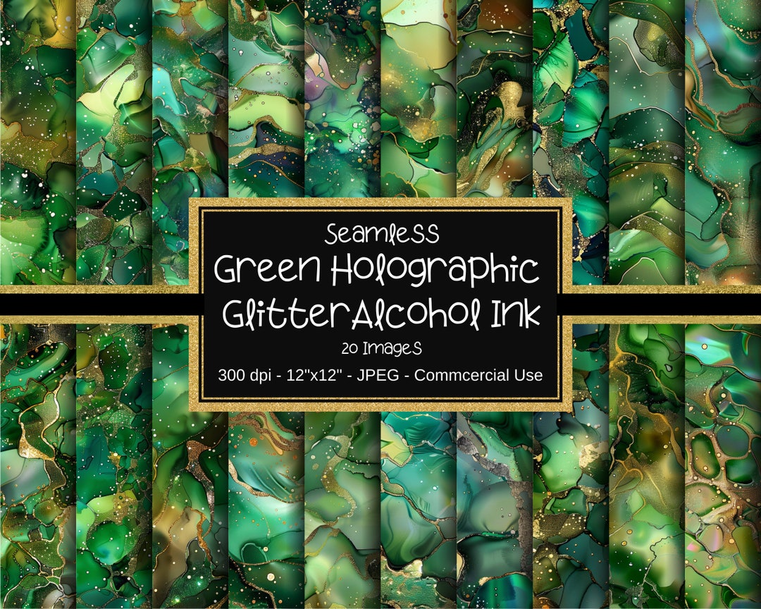 Glitter Alcohol Ink SEAMLESS Patterns, Green Alcohol Ink Digital Paper ...