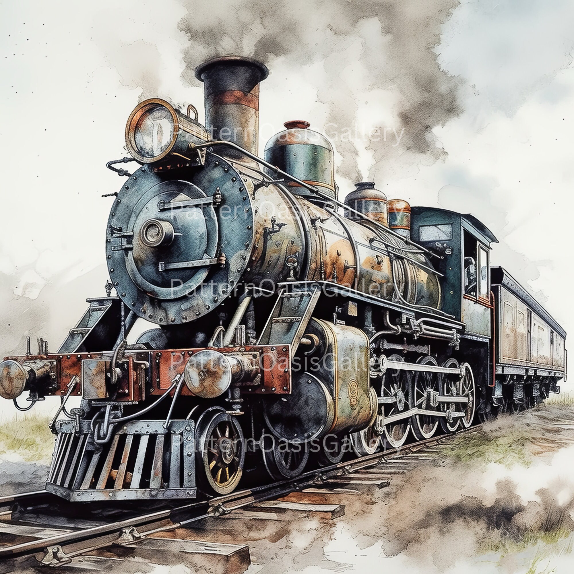 20 Designs of Steam Trains Clipart, Watercolor Trains, Train Clip Art ...