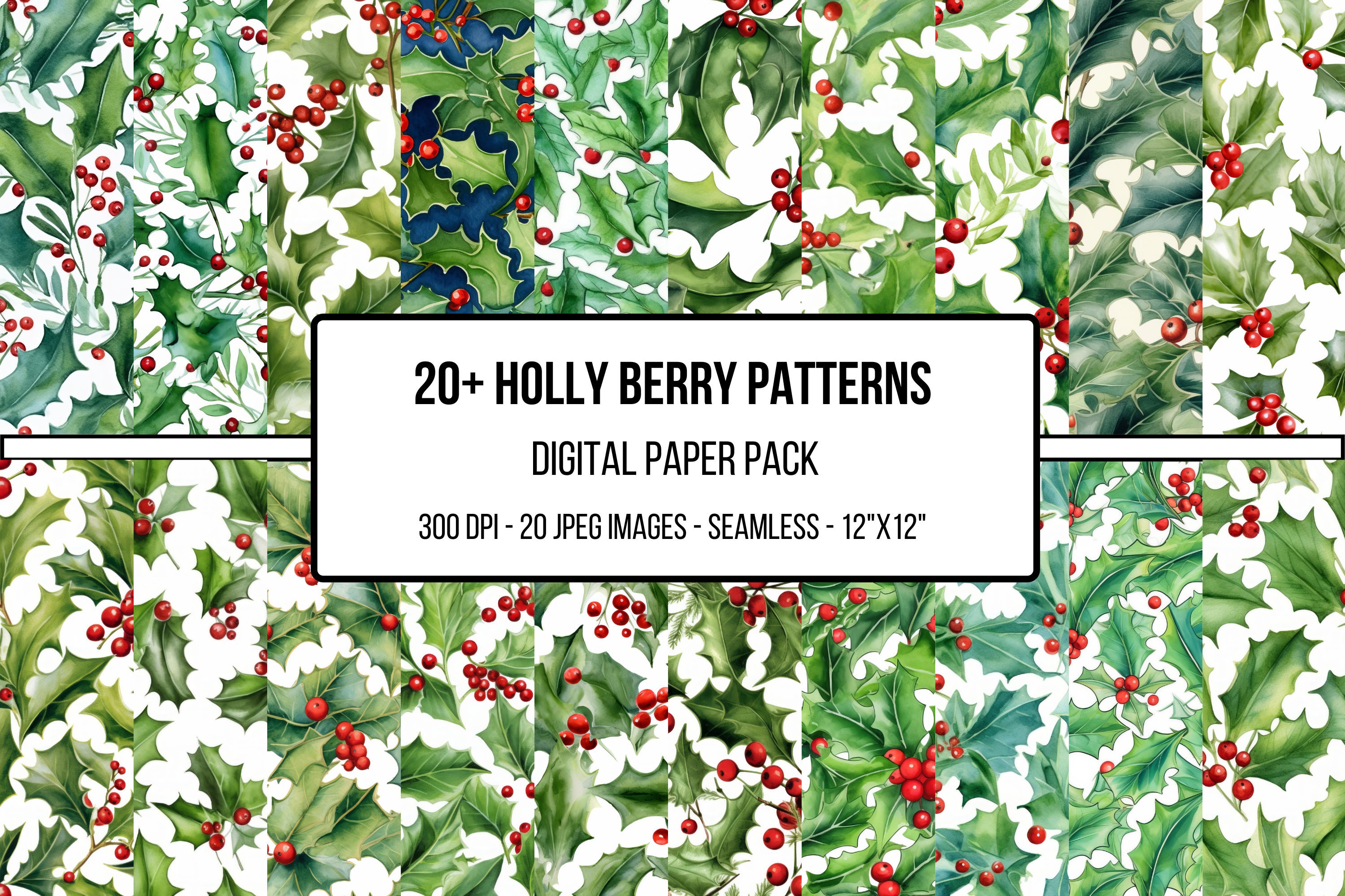 Holly Backgrounds Seamless Watercolor Patterns, Holly Foliage Square ...