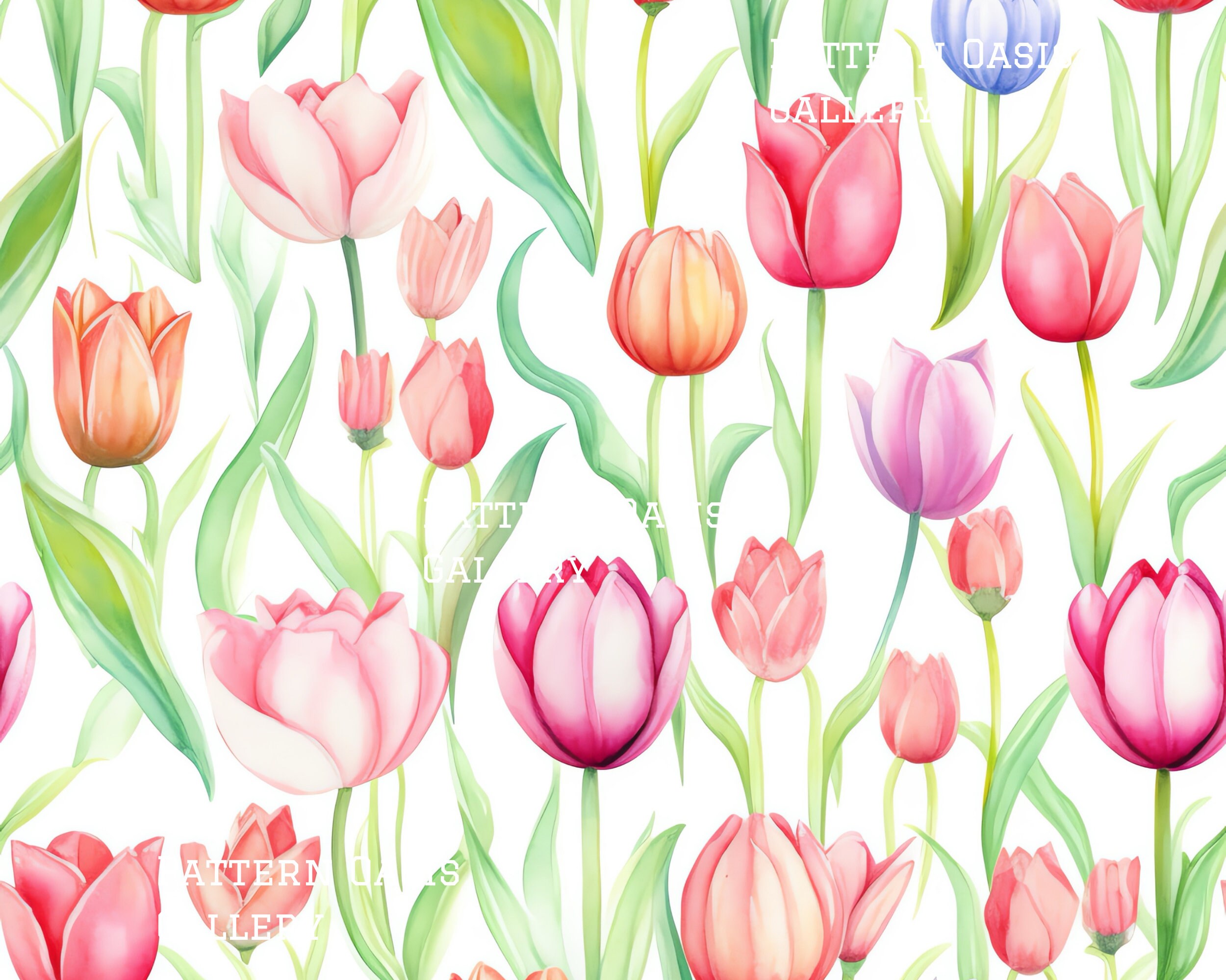Watercolor Tulips Digital Papers, Seamless Tulip Patterns, Floral ...