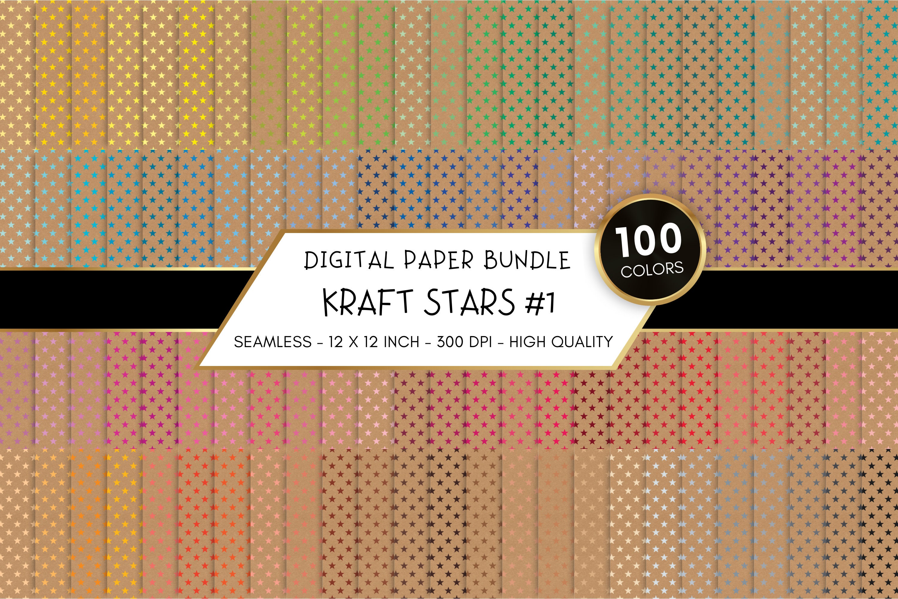 100 Seamless Kraft Stars Digital Papers, Star Pattern, 100 Colors ...