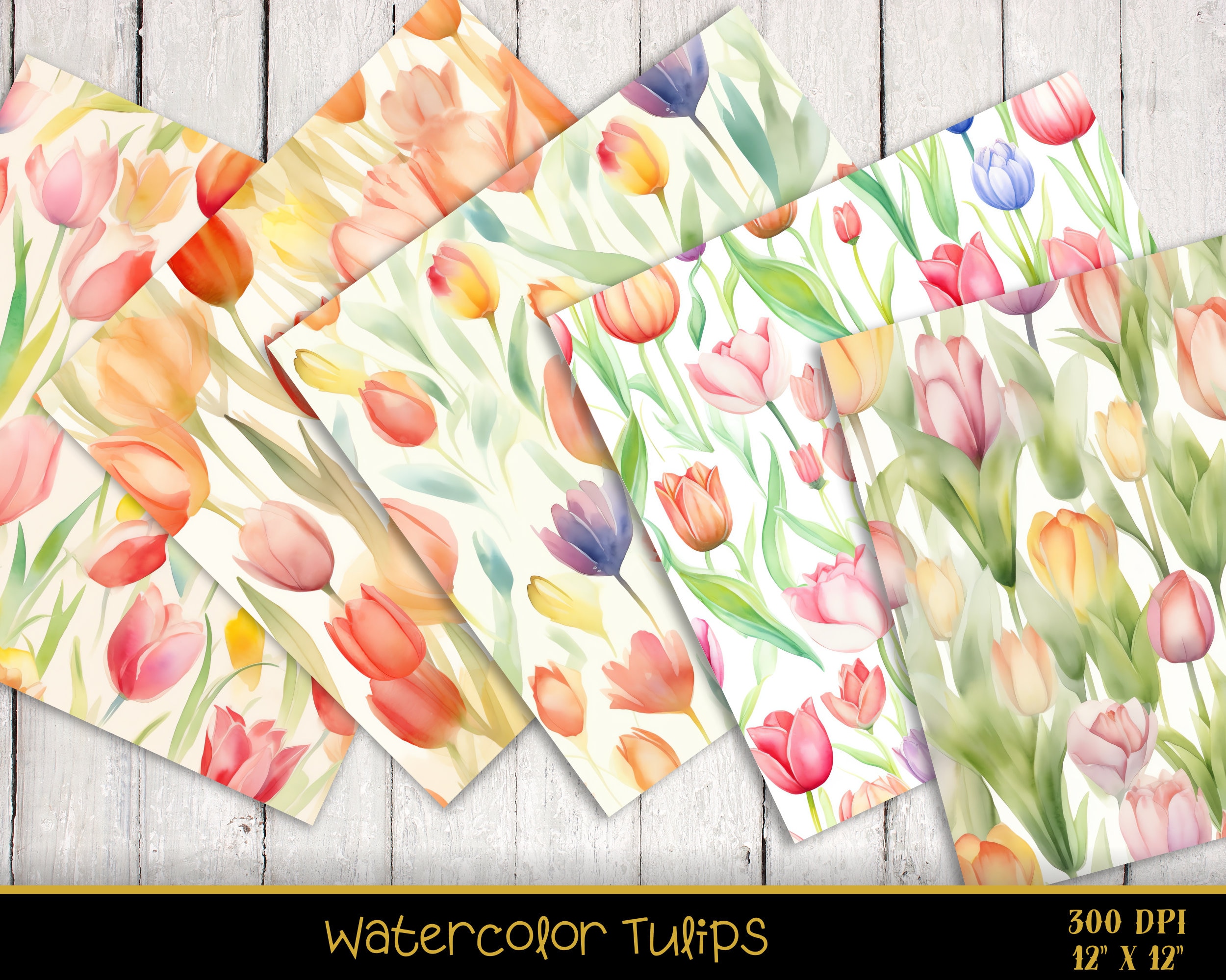 Watercolor Tulips Digital Papers, Seamless Tulip Patterns, Floral ...