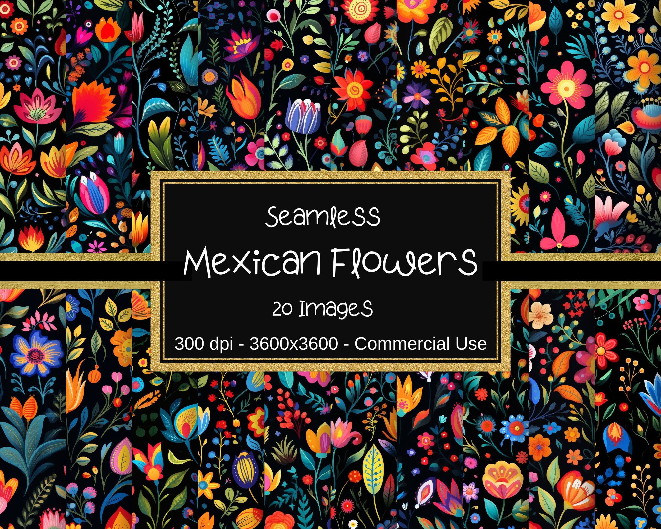 Seamless Mexican Flowers Digital Papers, Bloom Patterns, 20 Designs ...