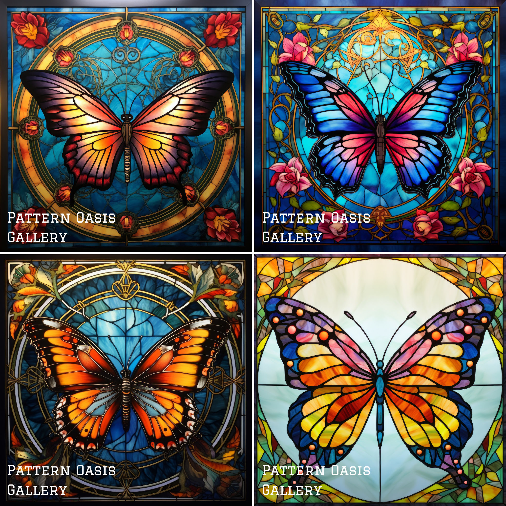 Stained Glass Butterflies Digital Paper, Butterfly Stained Glass ...