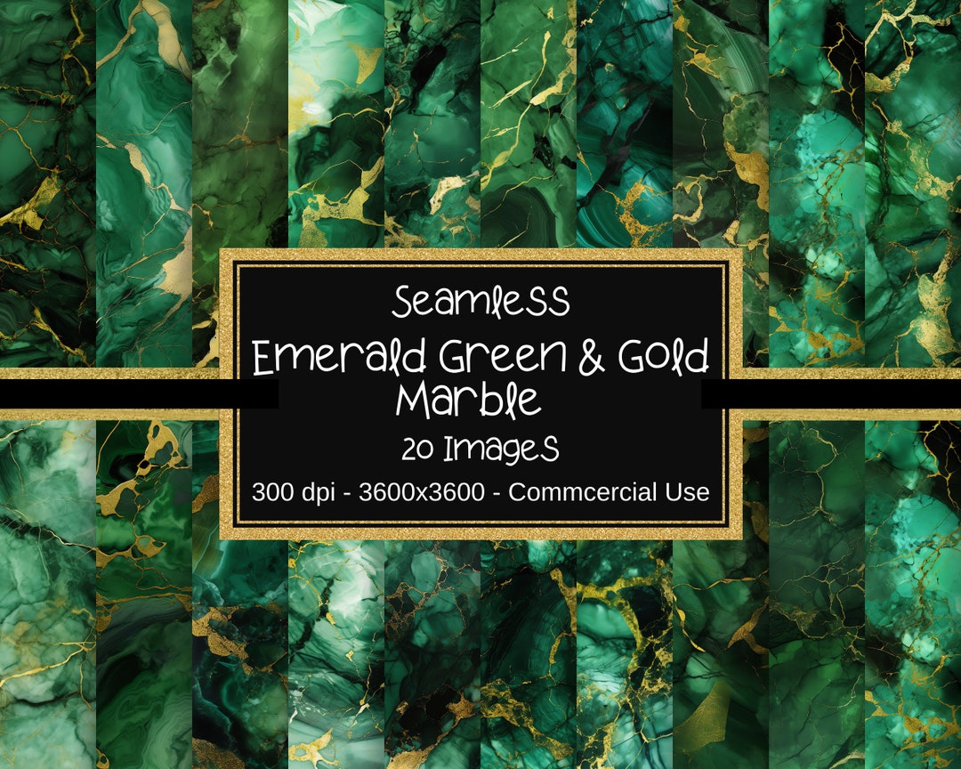 Emerald Green and Gold Ink Digital Paper, Marble Digital Paper Pattern ...
