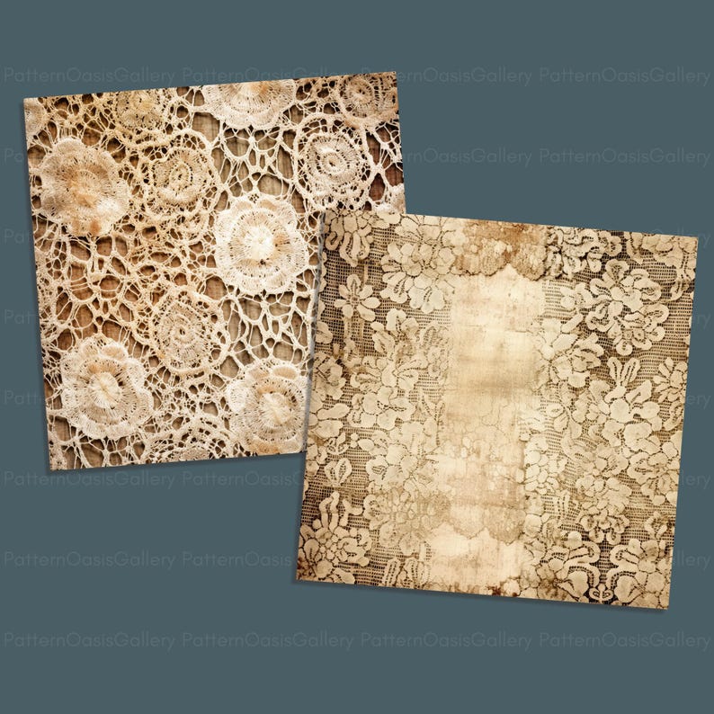 Antique Lace Digital Papers, Distressed Vintage Ephemera, Lace Page ...