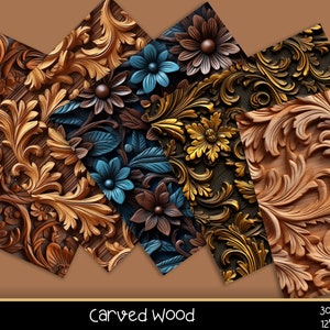 Carved Wood Seamless Digital Paper, Ornate Wood Seamless Patterns, 20 ...