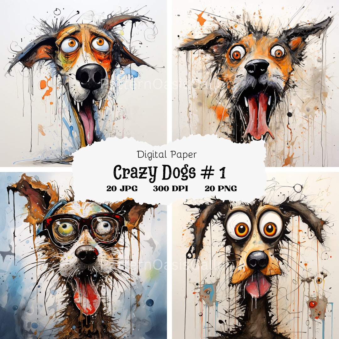 20 Crazy Dogs Clipart Vol. 1, Dog Clipart, Funny Quirky Crazy Dog ...