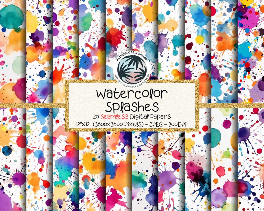 Watercolor Splashes Seamless Digital Paper, Splashes Pattern, 12"x12 ...