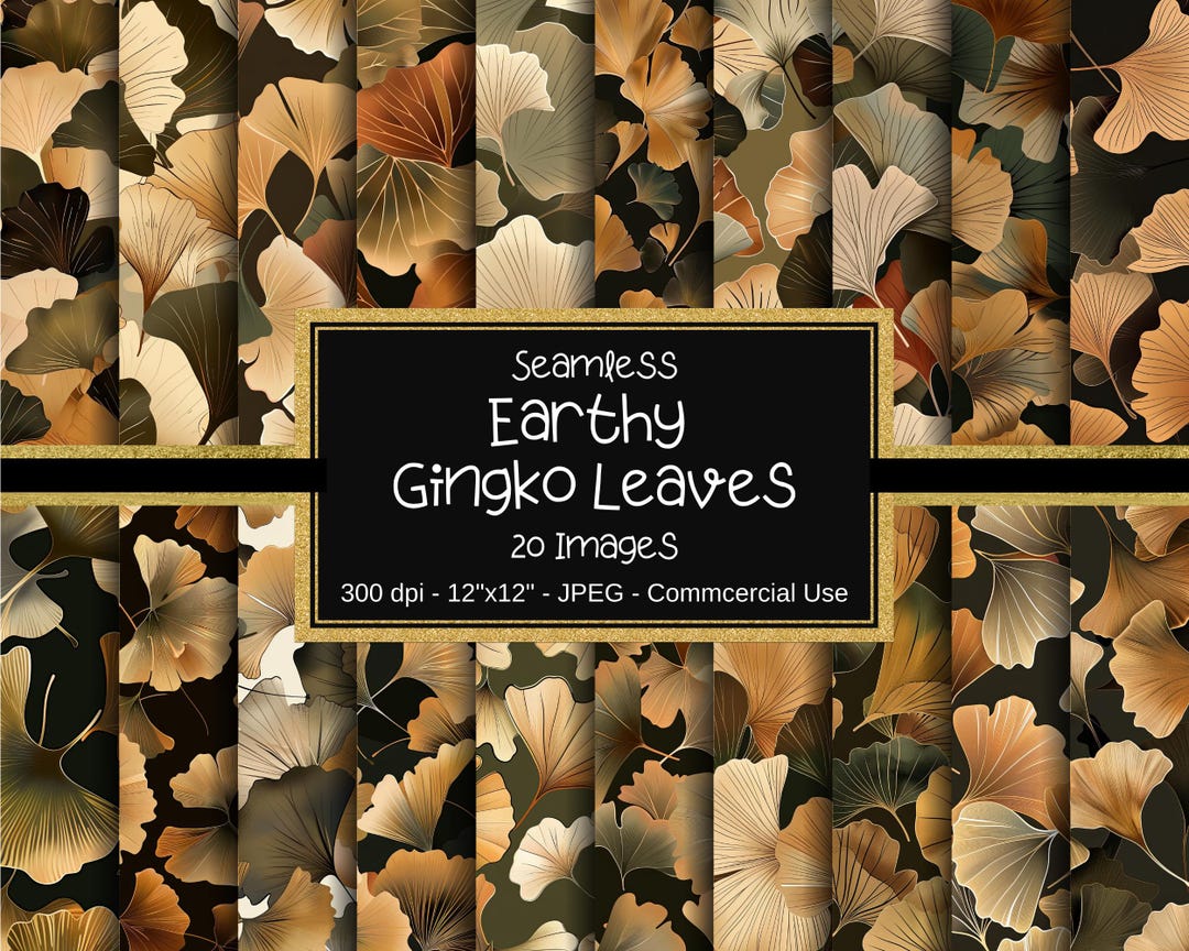 Earthy Gingko Seamless Digital Papers, Gingko Leaves Seamless Pattern ...