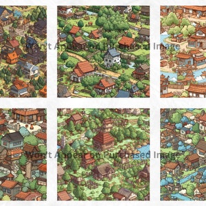 Anime Style Village Seamless Background Patterns, Landscapes, Printable ...