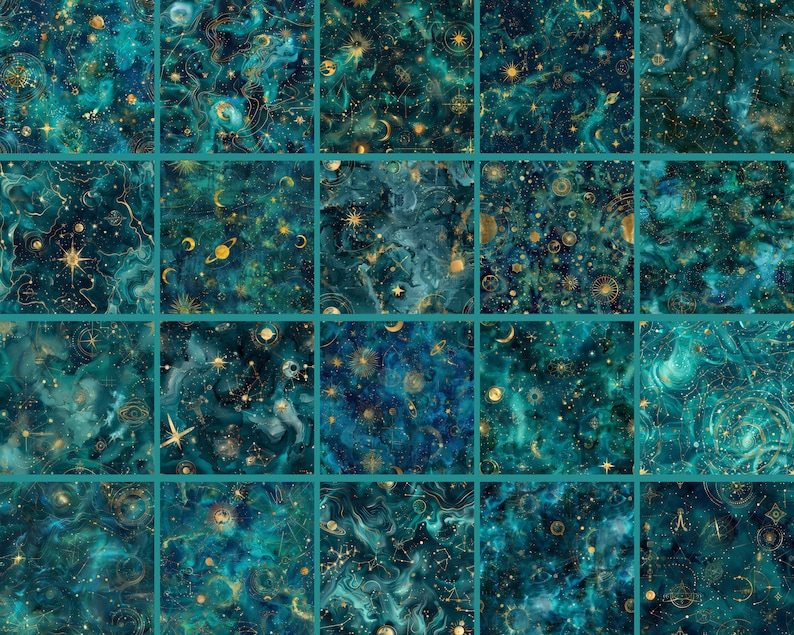 Celestial Digital Paper Pack, Seamless Vintage Designs (12x12", 20 ...