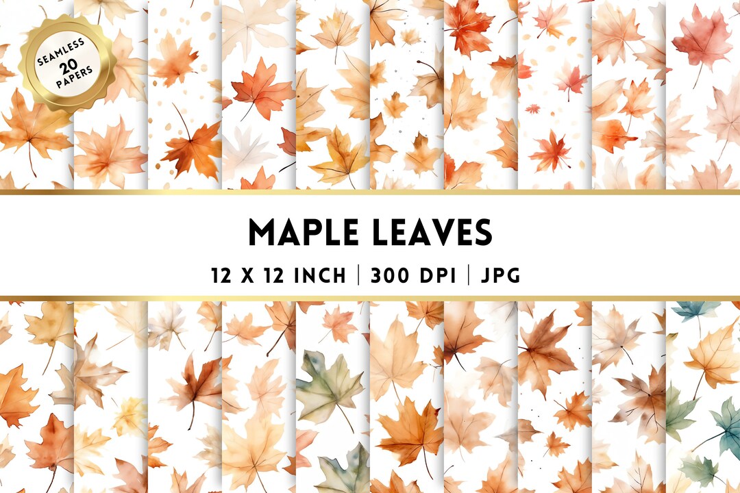 Maple Leaves Digital Paper Leaf Background, Scrapbook Paper Pack ...