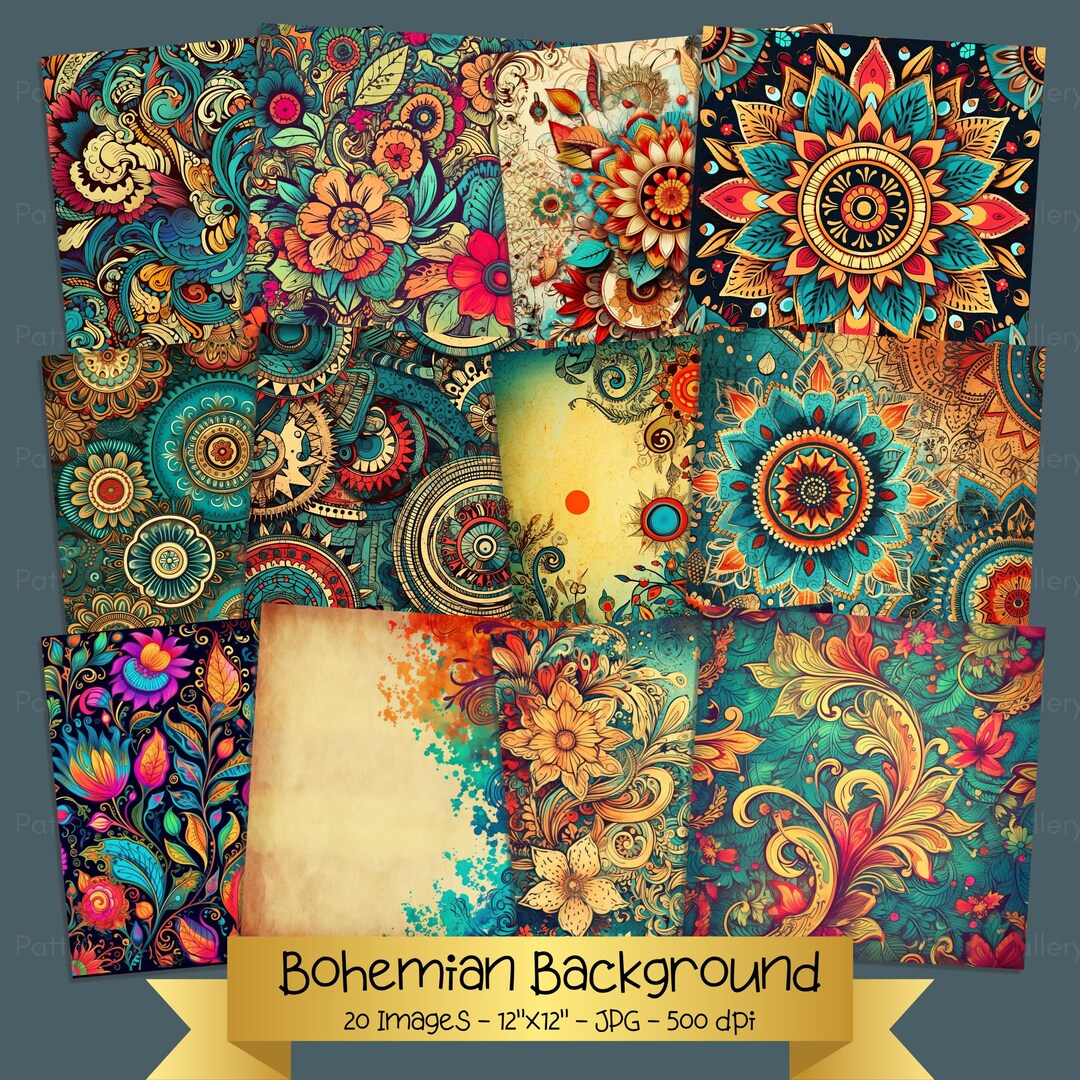 Bohemian Digital Paper, Boho Background, Painted Paper, Boho Ephemera ...