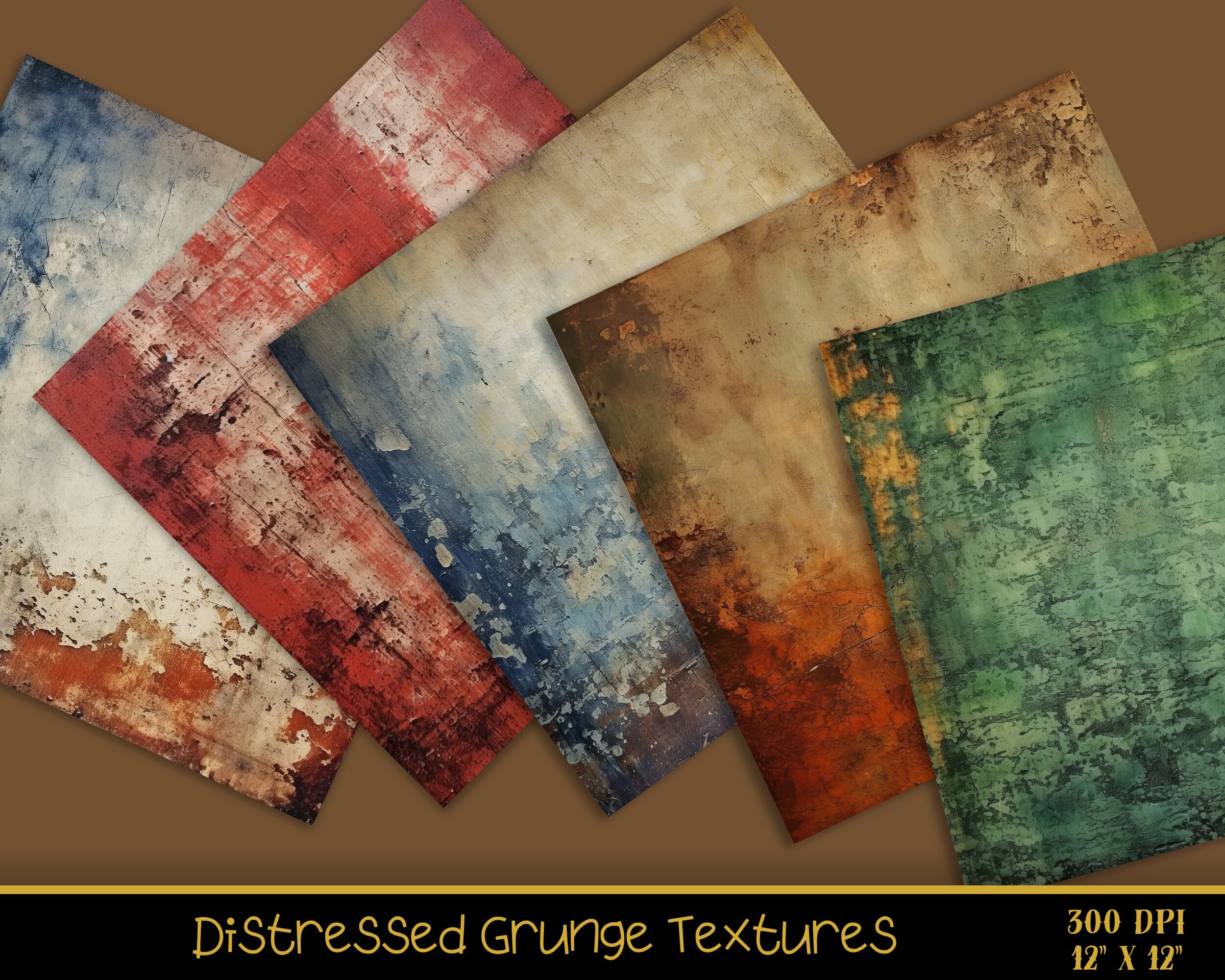 Grunge Texture Digital Paper Pack, Distressed Vintage Backgrounds ...