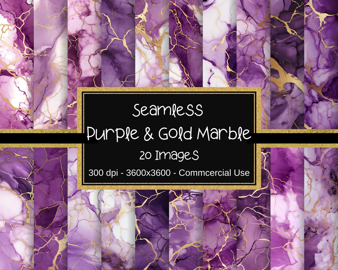 Purple and Gold Marble Seamless Digital Paper, Purple Marble Textures ...