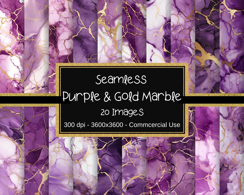 Purple and Gold Marble Seamless Digital Paper, Purple Marble Textures ...