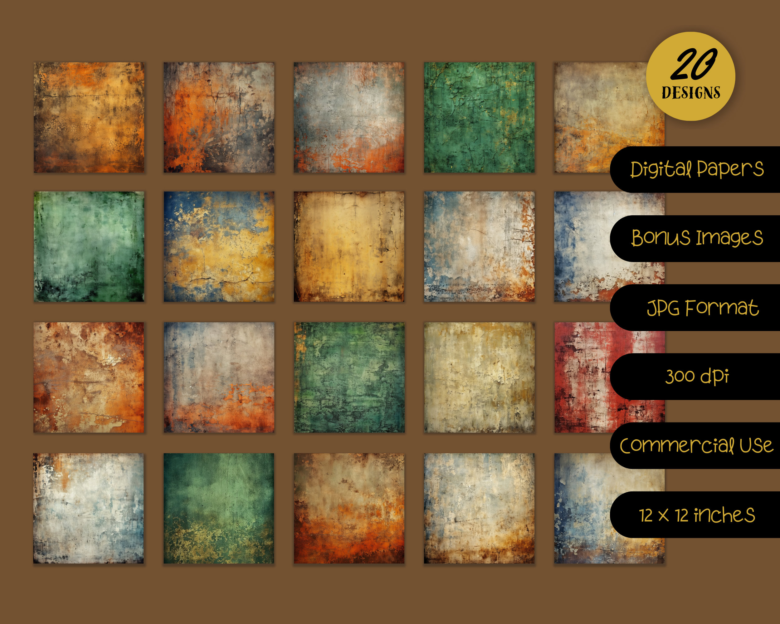 Grunge Texture Digital Paper, Distressed Pages, Grunge Backgrounds ...