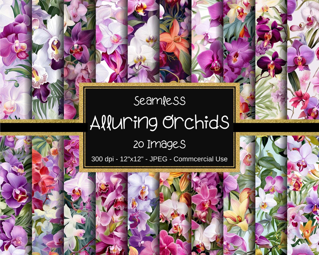 Enchanted Orchids Seamless Digital Papers, Purple Orchids Seamless ...
