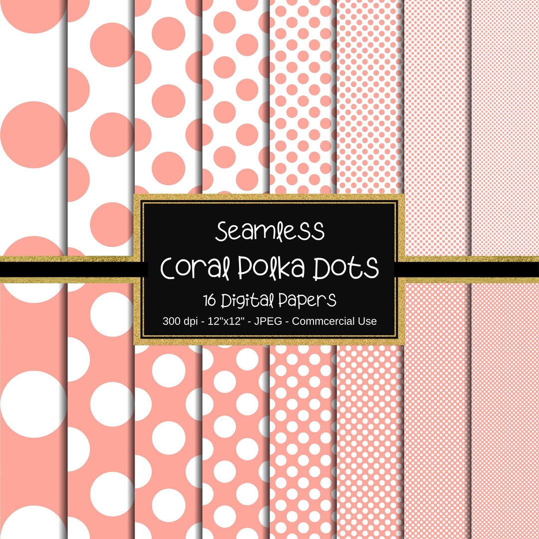 Coral Polka Dot Seamless Digital Paper, 12"x12", 16 Papers, Small Polka ...