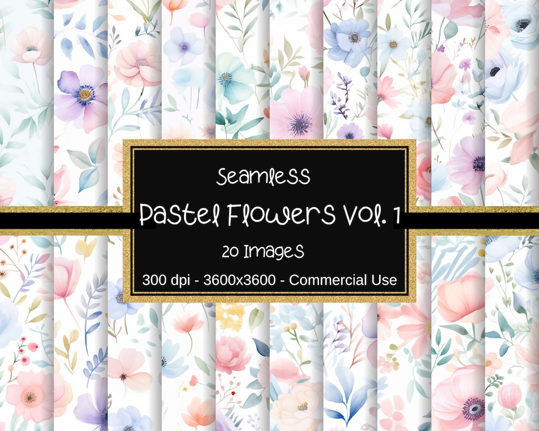 Pastel Flowers Seamless Digital Paper, Floral Watercolor Painting ...