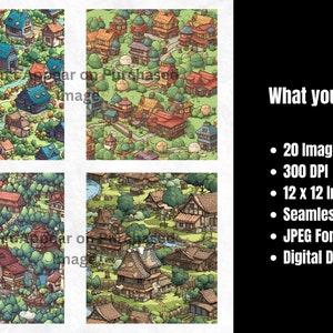 Anime Style Village Seamless Background Patterns, Landscapes, Printable ...