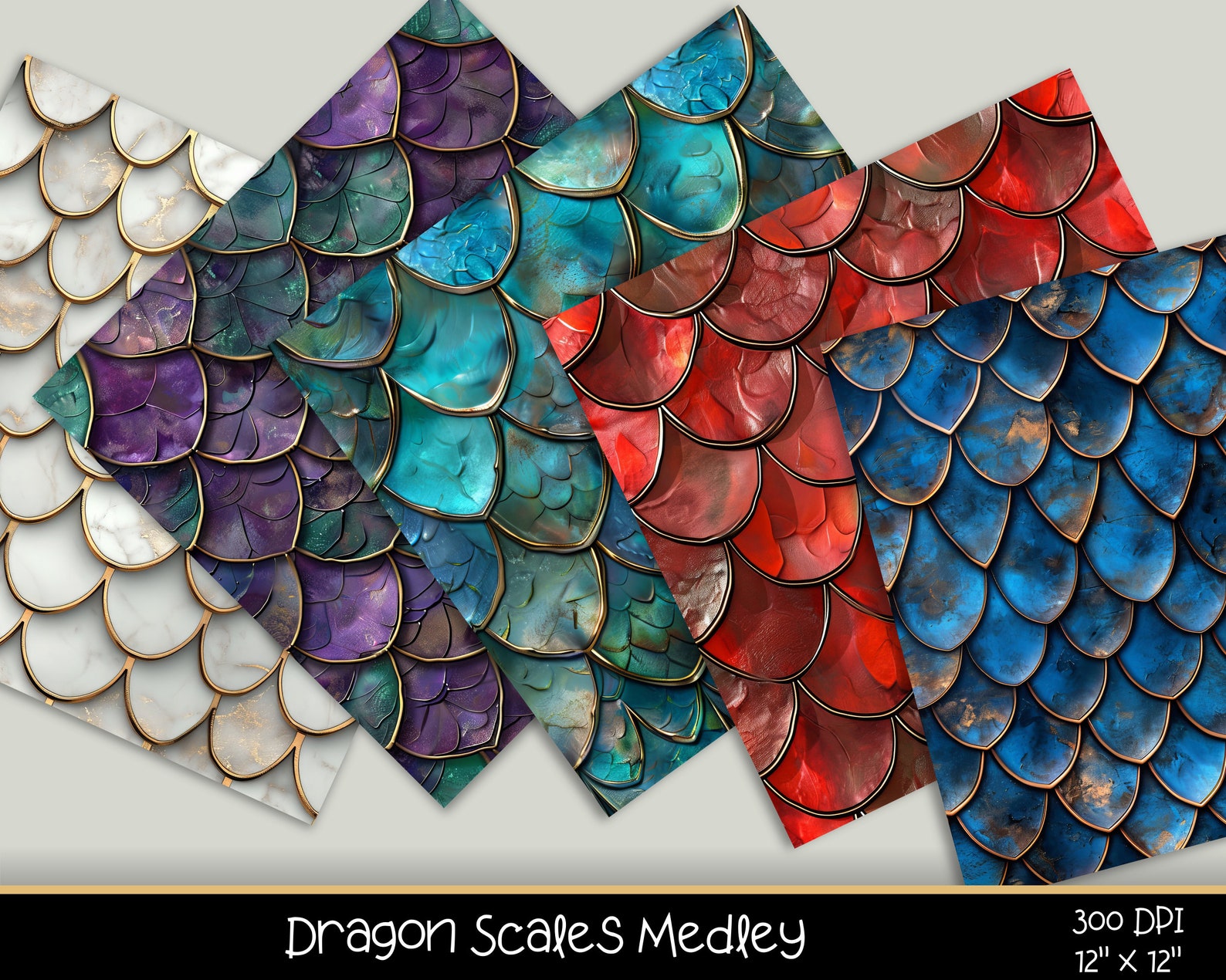 Dragon Scales Seamless Digital Paper, Dragon Scales Bundle Medley ...