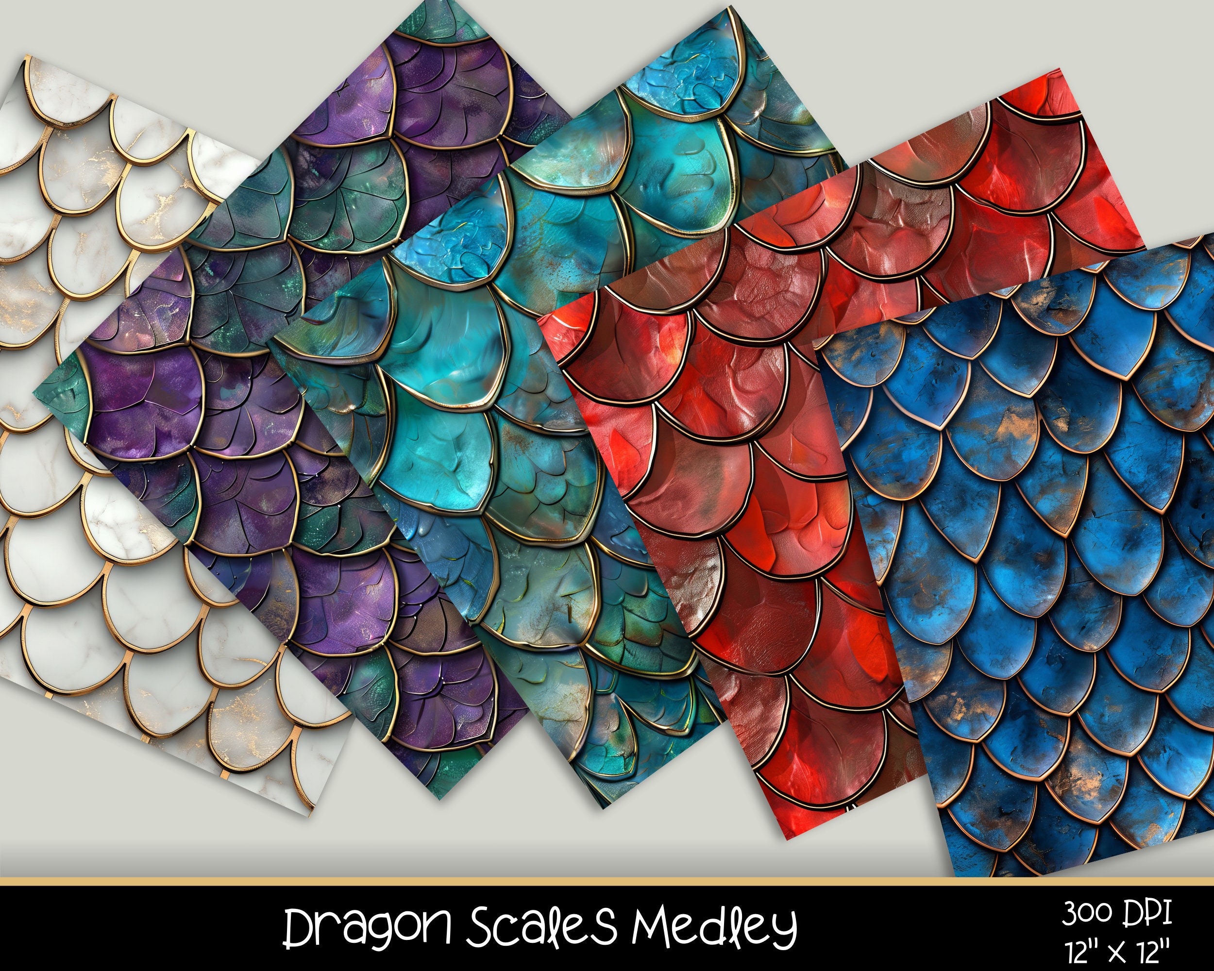 Dragon Scales Seamless Digital Paper, Dragon Scales Bundle Medley ...