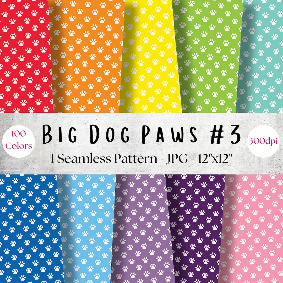 100 Colors Paw Print Digital Paper Pack - Pattern #3, Printable Puppy ...