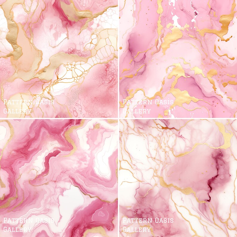 Pink and Gold Marble Seamless Digital Paper, Pink Marble Textures With ...