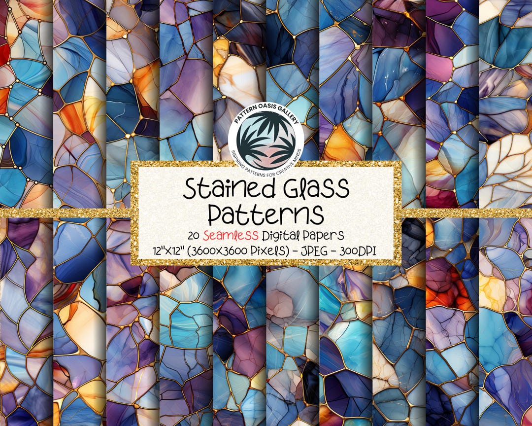 Stained Glass Seamless Patterns, Vibrant Sublimation (digital Download ...