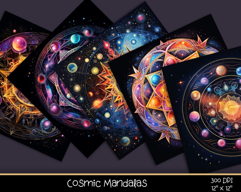 Cosmic Mandala Digital Paper, Colorful Mandala Digital Paper, Mandala ...