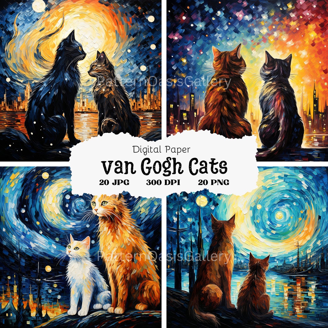 20 Van Gogh Cats Images, Starry Night Cats Painting, Van Gogh Painting ...