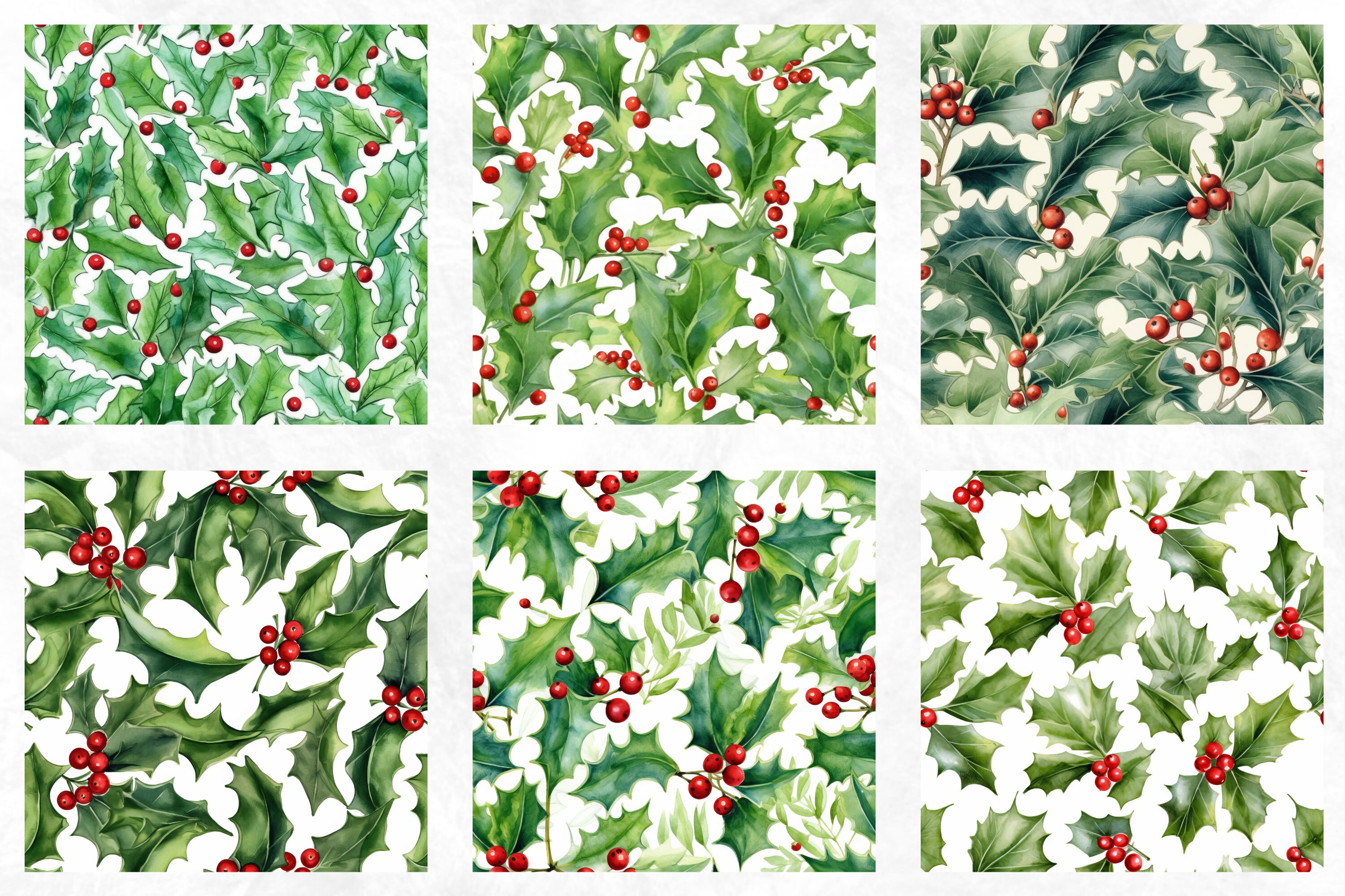 Holly Backgrounds Seamless Watercolor Patterns, Holly Foliage Square ...