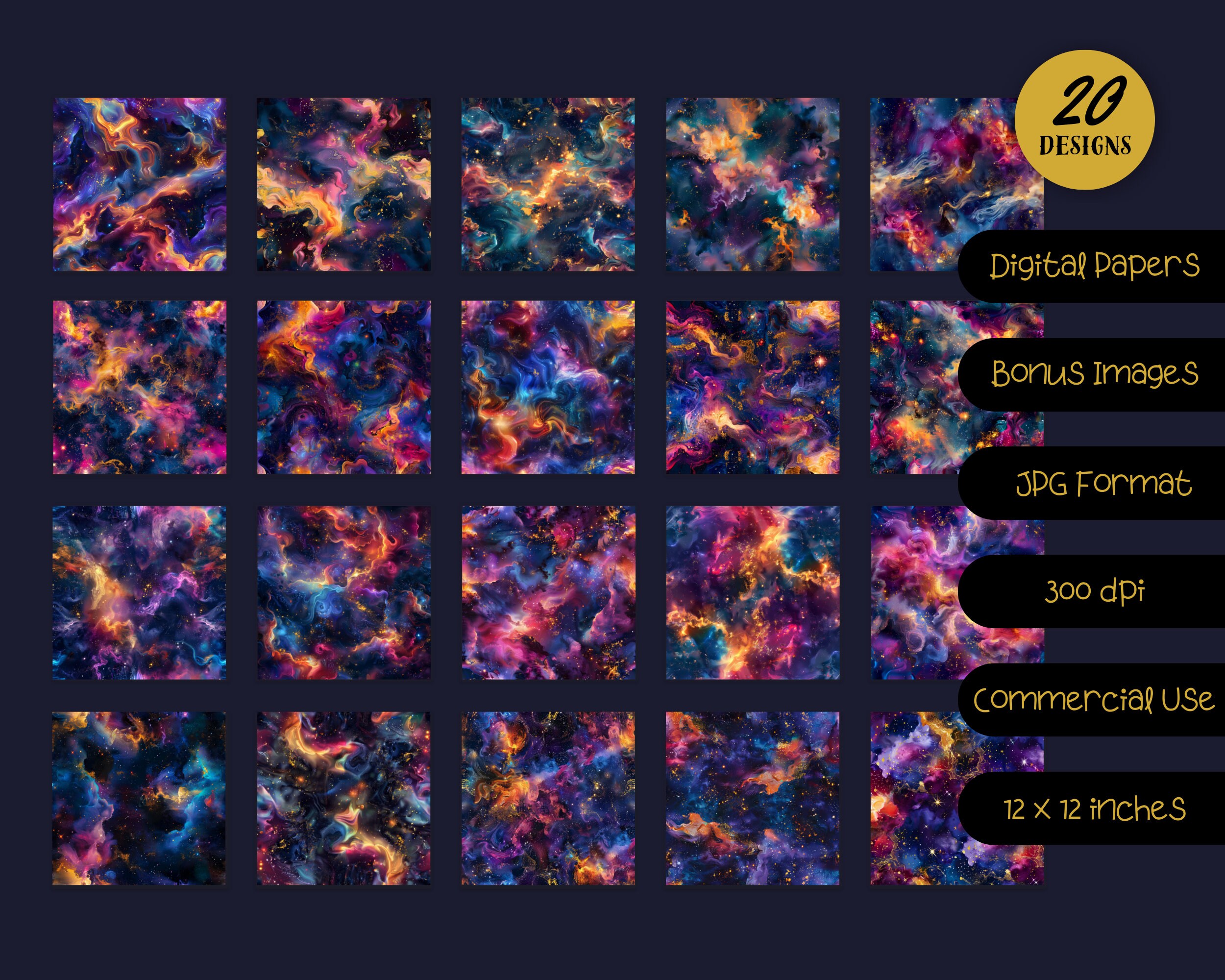 Nebulae Seamless Digital Paper, Galaxy Nebula and Star Background, 20 ...