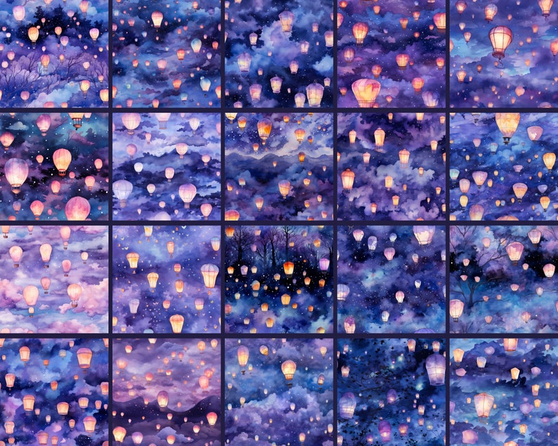 Watercolor Sky Lantern Digital Paper, Seamless Pattern (20 Images) - Etsy