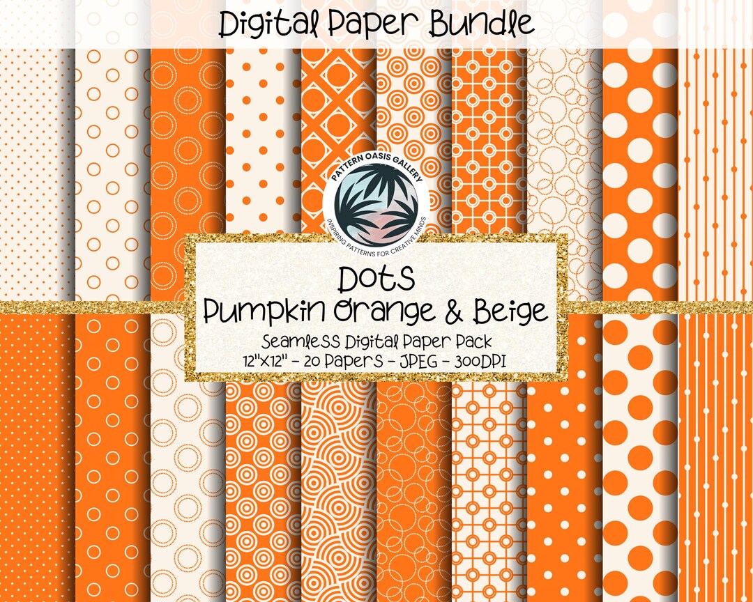 Orange & Beige Polka Dots Digital Paper Bundle, 12"x12" Seamless ...