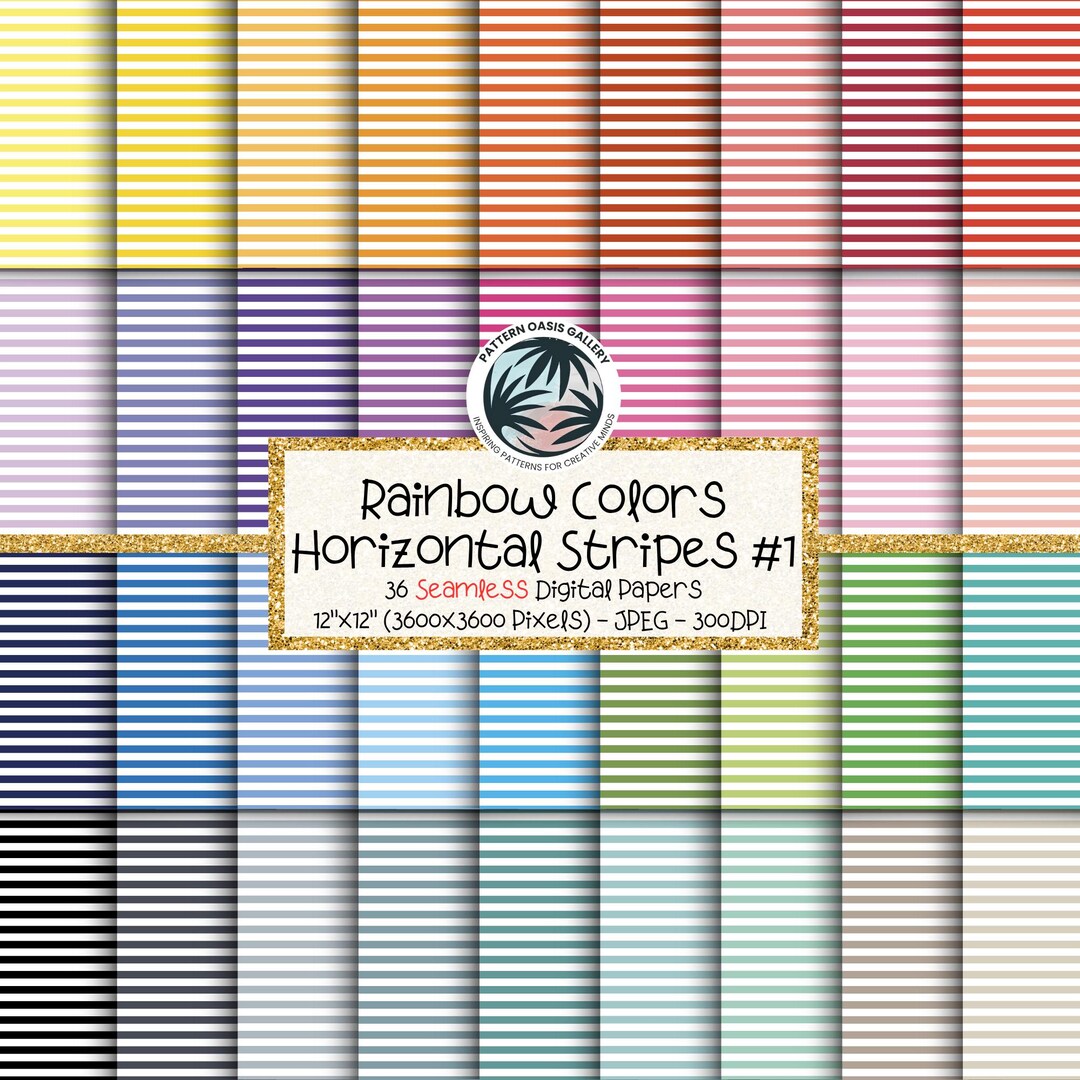 Rainbow Horizontal Stripes Seamless Digital Paper, 12"x12", Colorful ...